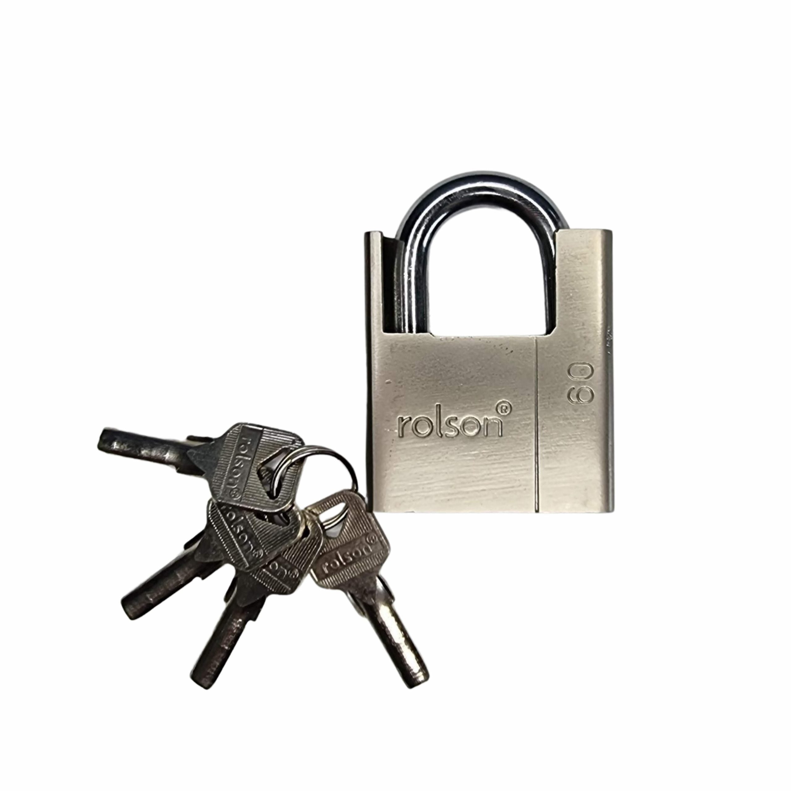 Rolson 60mm Heavy Duty Hardened Steel Body Padlock with 4 keys and Hig ...